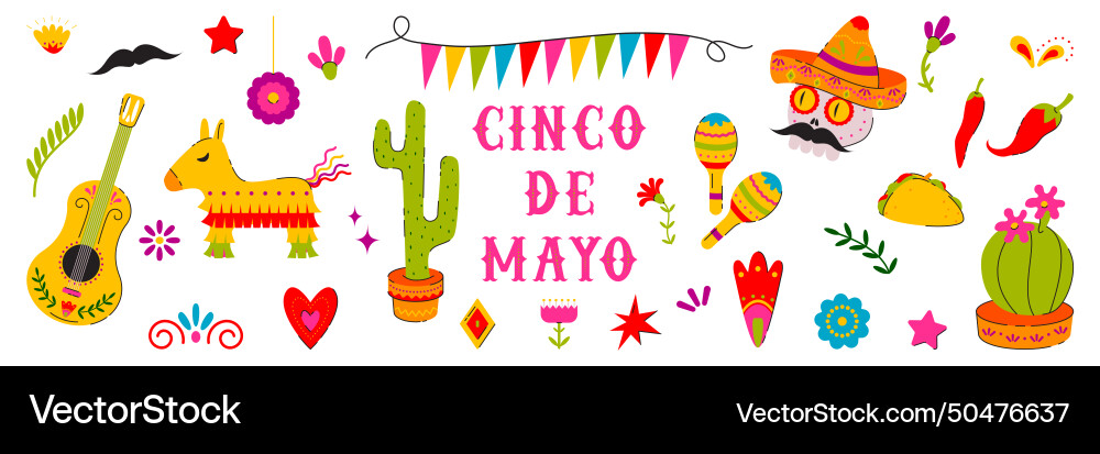 Cinco de mayo mexican holiday elements set Vector Image