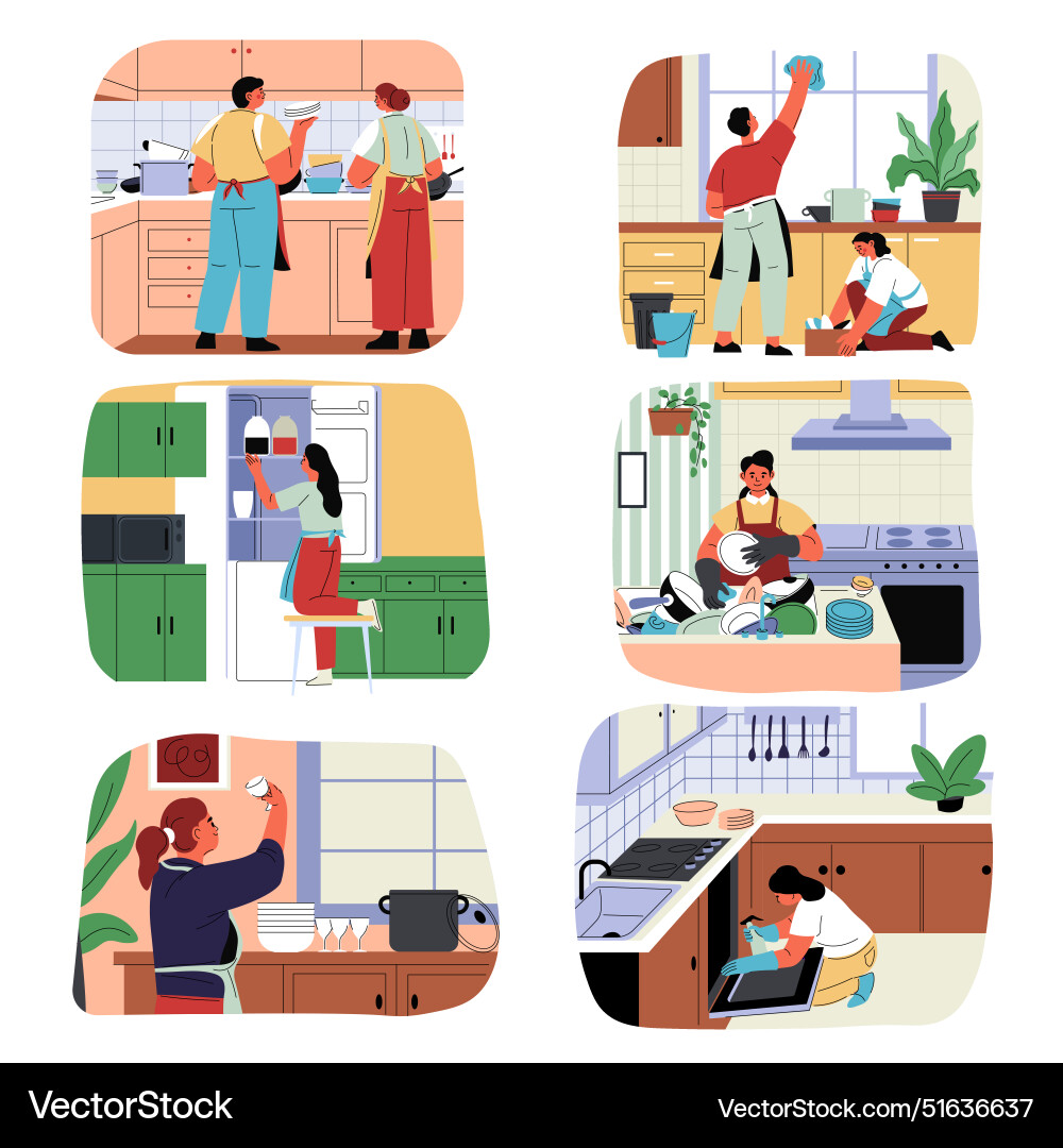 Kitchen cleaning activities set Royalty Free Vector Image