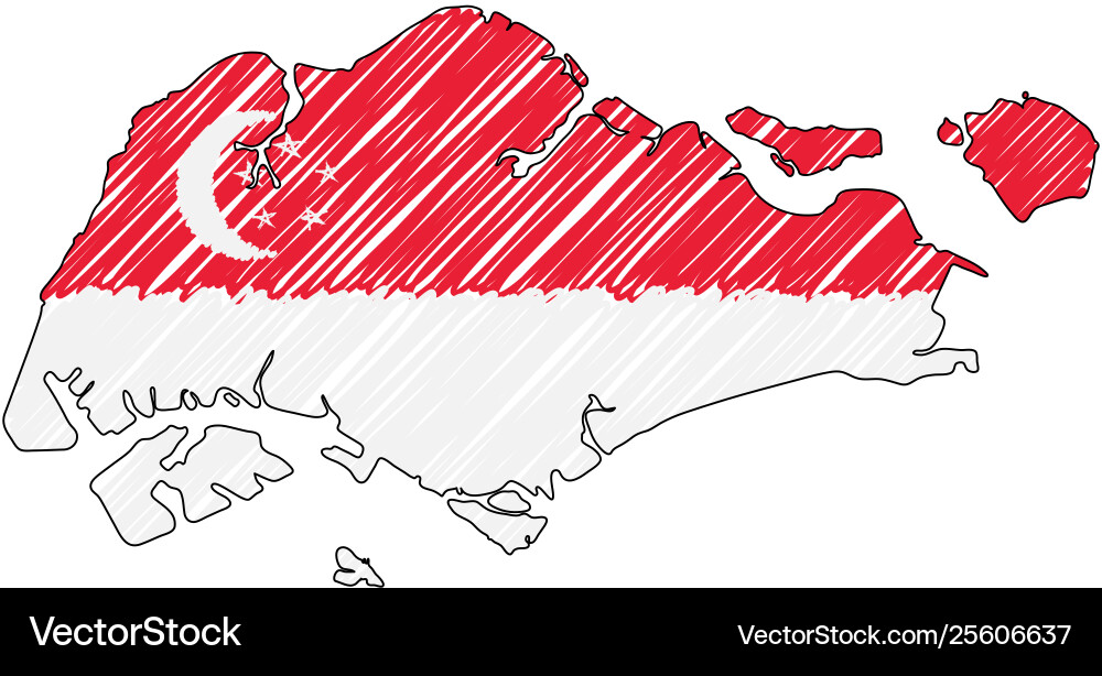 Singapore map hand drawn sketch concept Royalty Free Vector