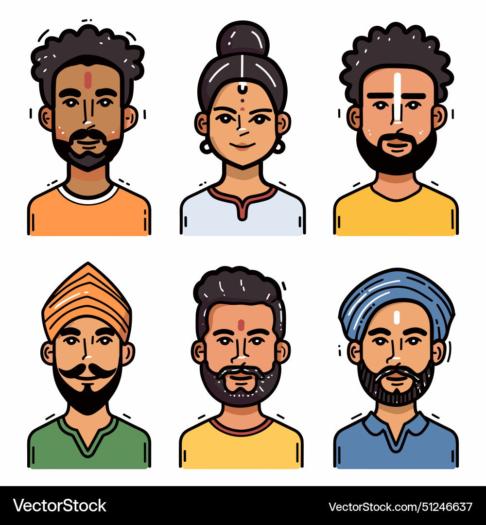 Six diverse indian characters modern Royalty Free Vector