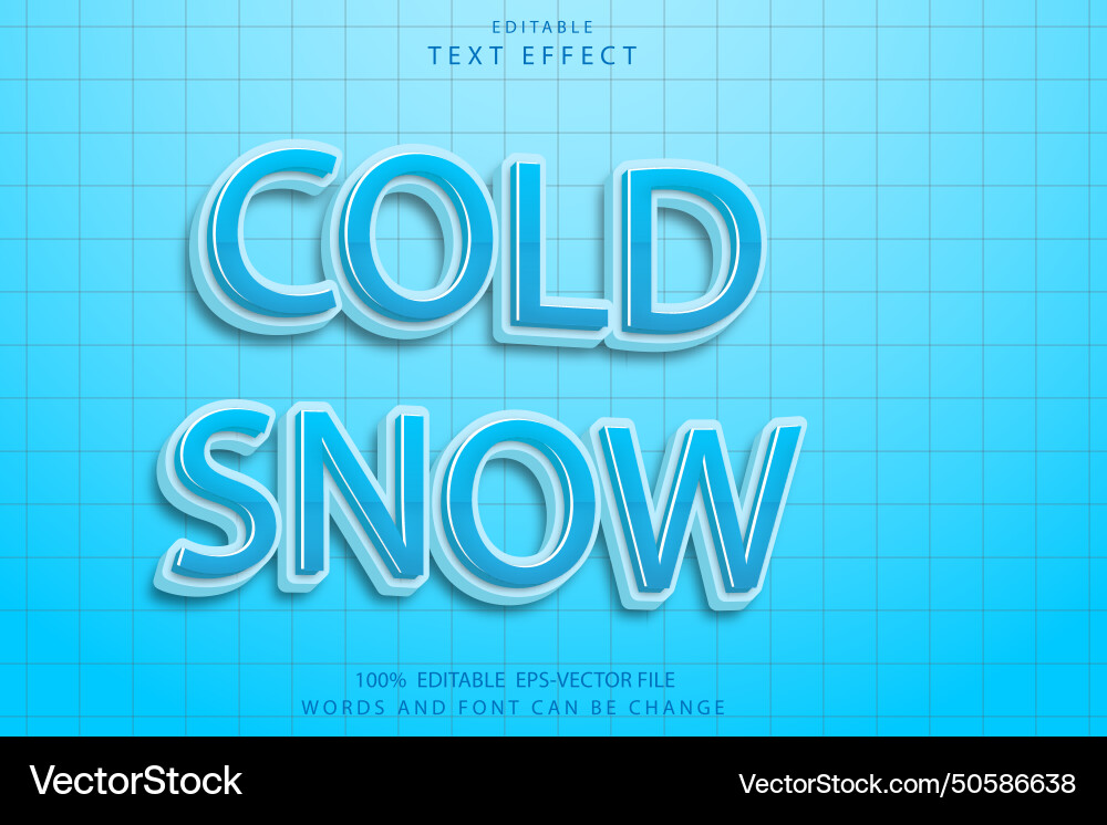 Cold snow editable text effect 3d cartoon style Vector Image