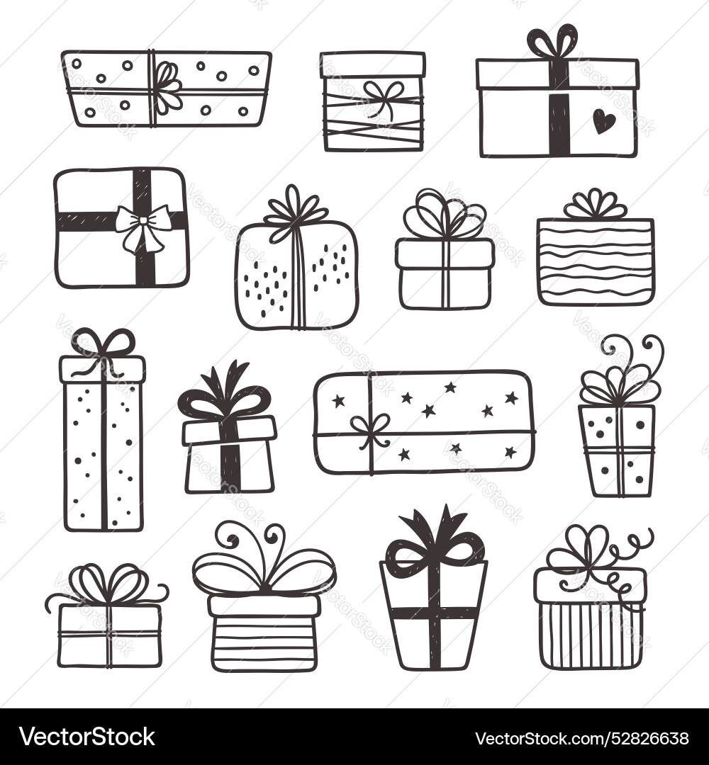 Doodle Gift Boxes Set Royalty Free Vector Image
