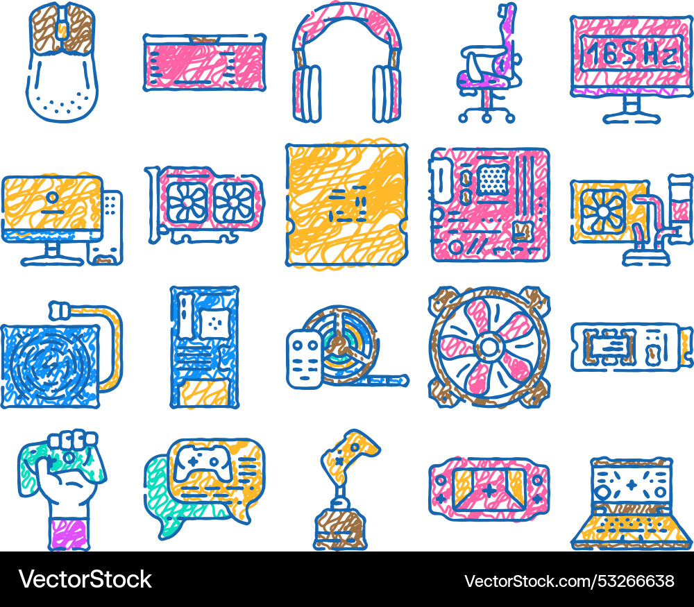 Game pc computer gaming icon hand drawn Royalty Free Vector