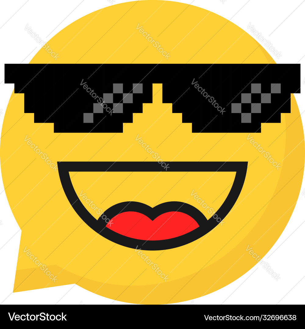 Pixelart glasses on laughing emoji bubble Vector Image