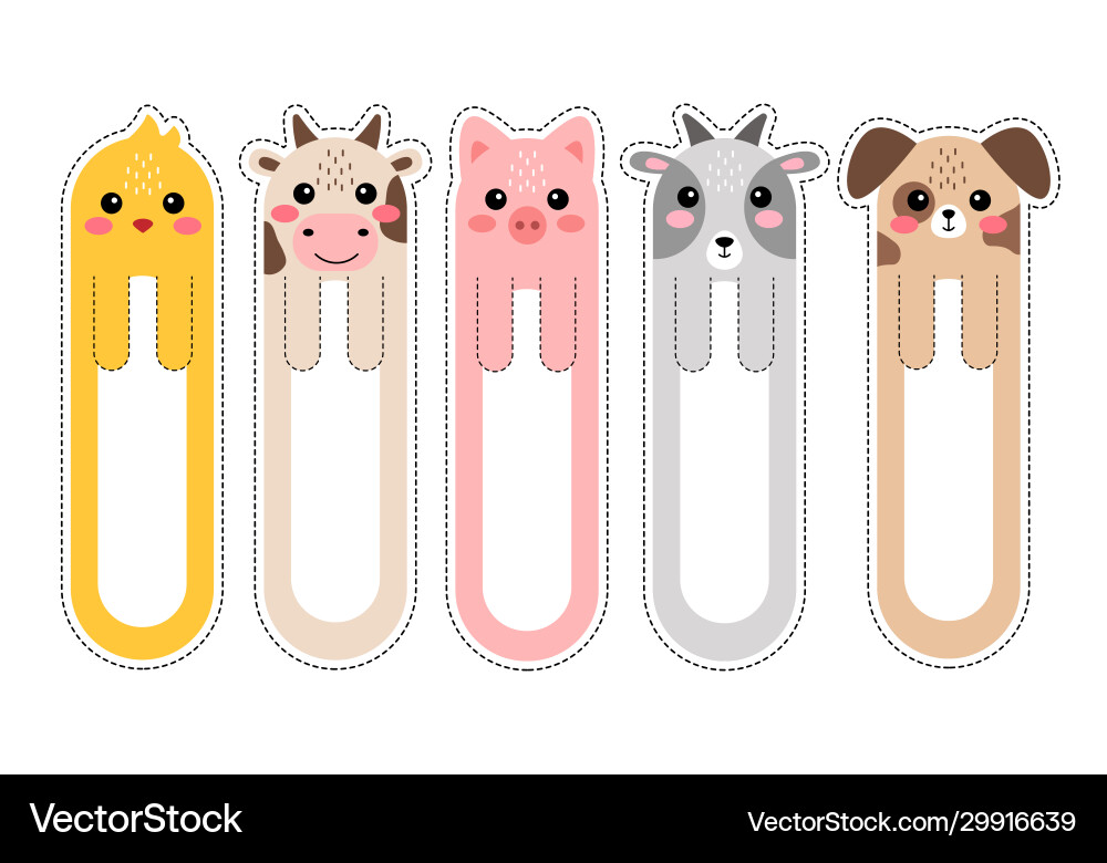 Cartoon kawaii bookmarks with animals Royalty Free Vector