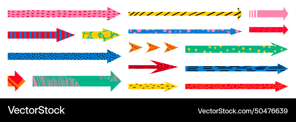 Colorful straight long horizontal arrow set Vector Image