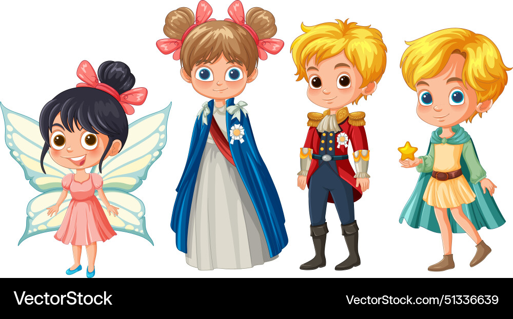 Four children dressed as fairy tale characters Vector Image