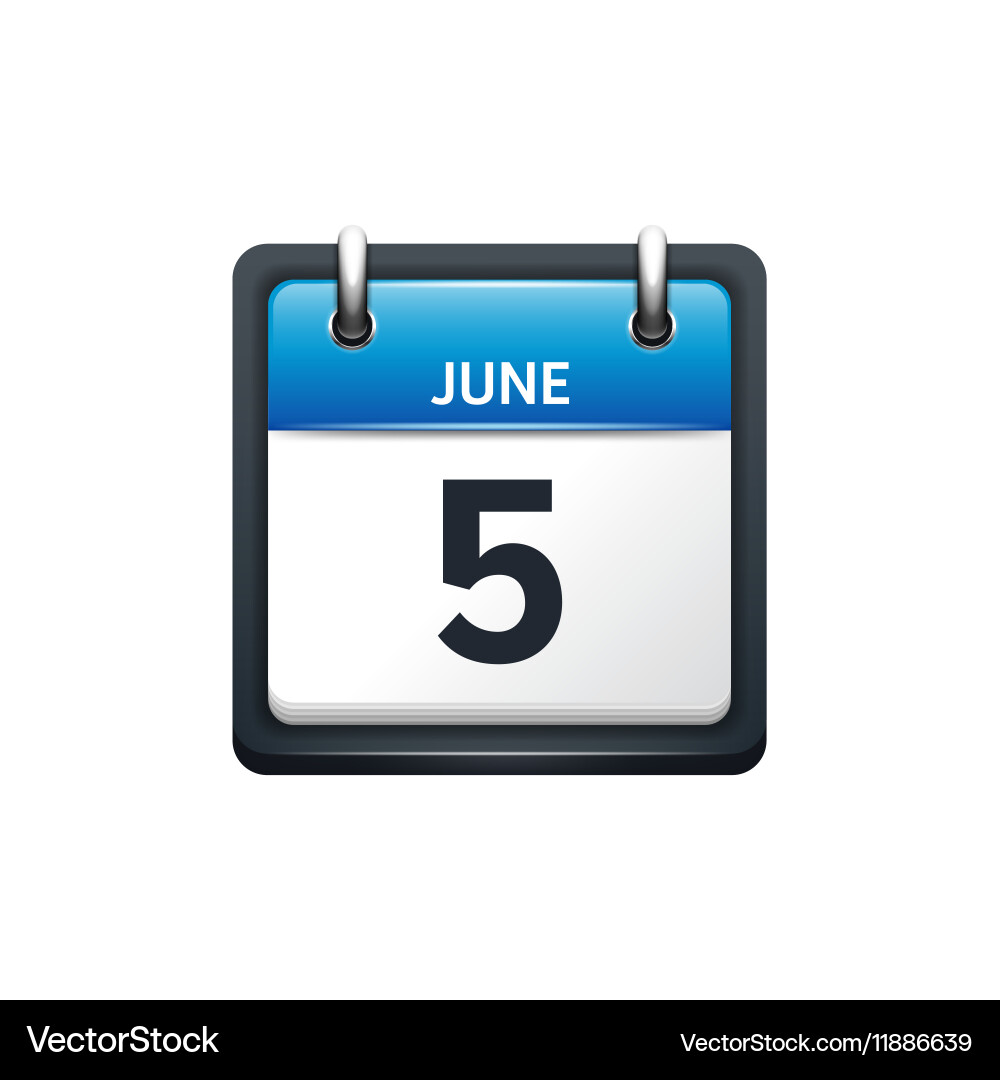 June 5 calendar icon flat Royalty Free Vector Image
