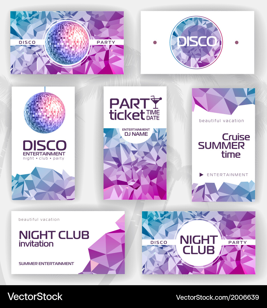 Set of geometric disco visiting card Royalty Free Vector