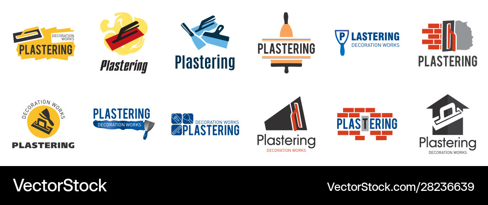 Set plastering finishing company logos Royalty Free Vector