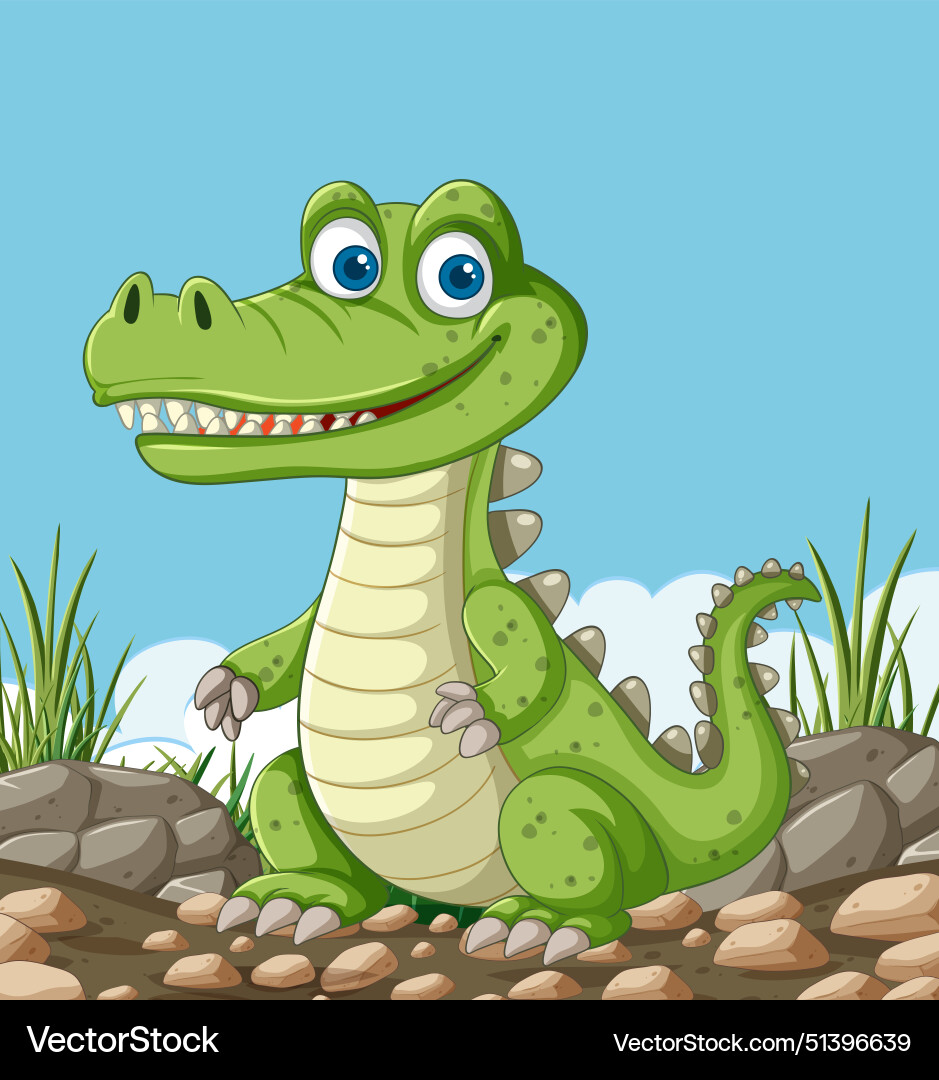 Smiling crocodile standing on rocky ground Vector Image
