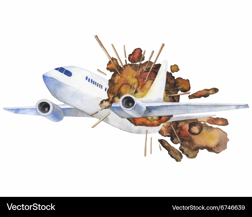 Watercolor aircraft explosion Royalty Free Vector Image