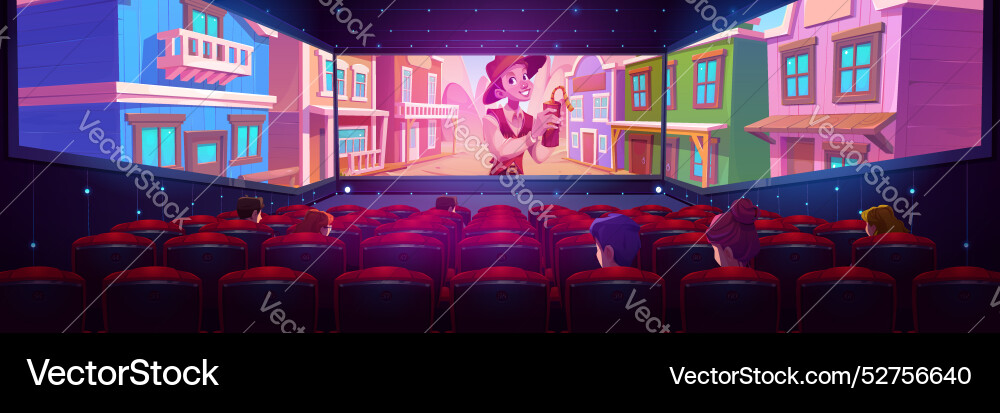 Cinema hall interior with red seats and screen Vector Image