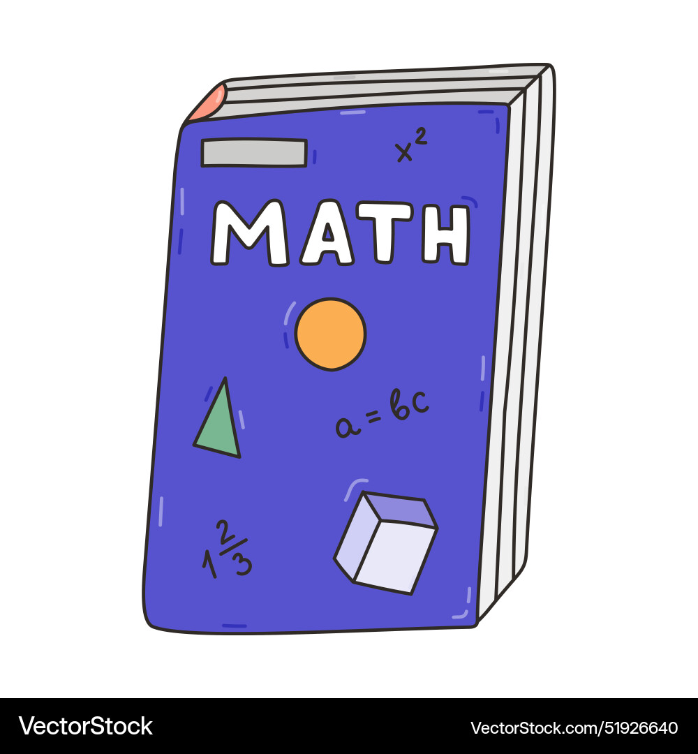 Colourful doodle closed school textbook on math Vector Image
