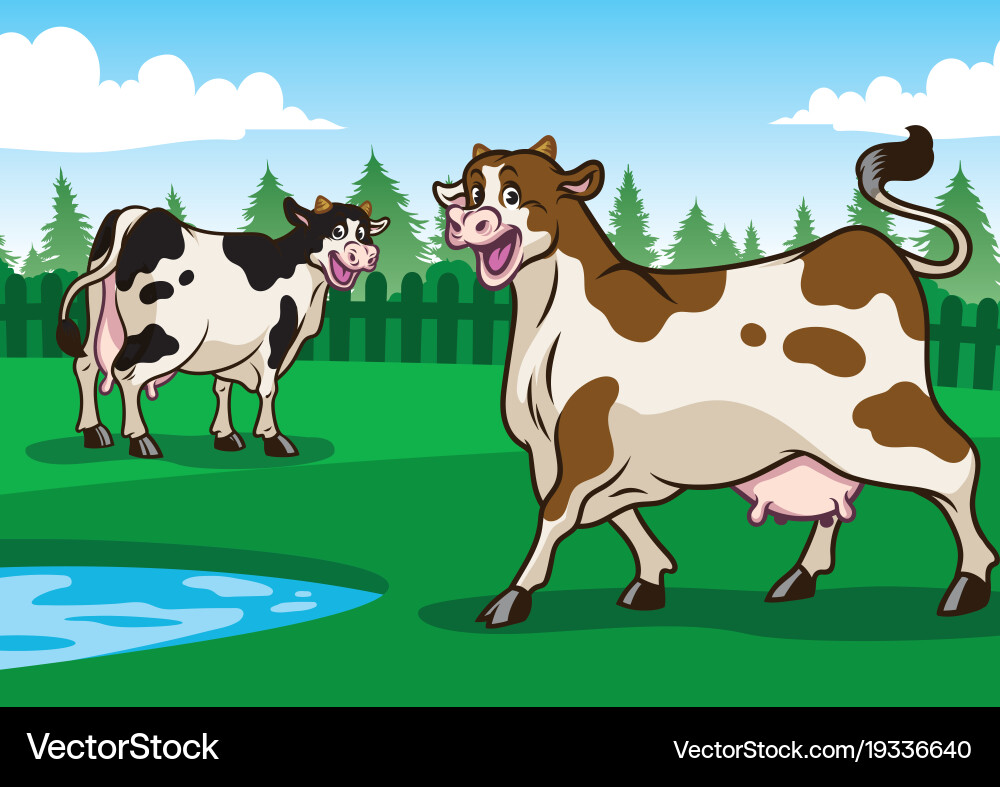 Happy cow in the field Royalty Free Vector Image