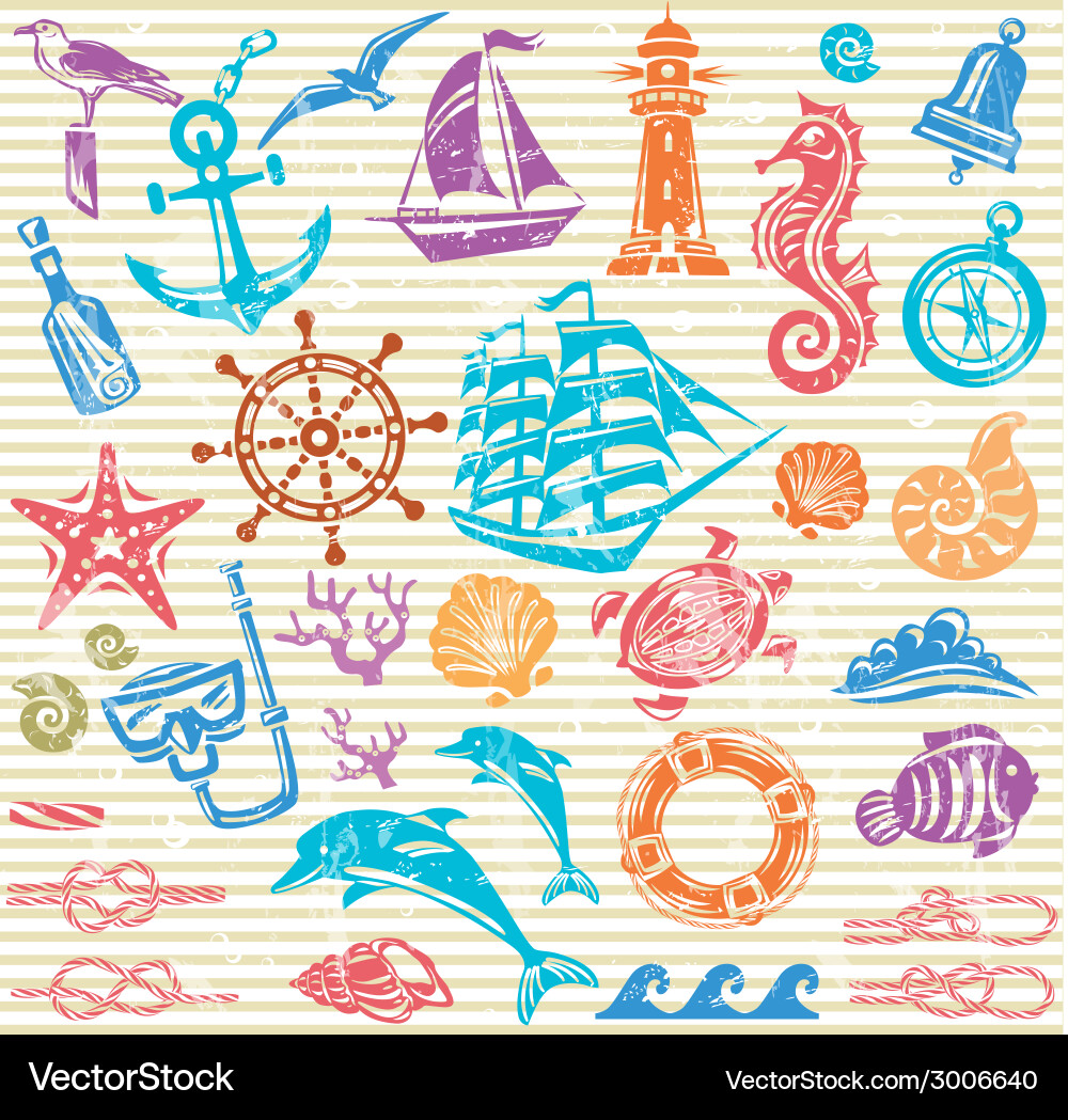 Nautical and sea set Royalty Free Vector Image