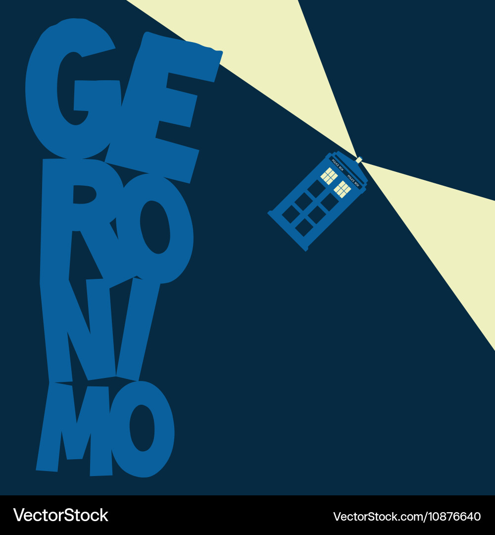 Police box flying with word geronimo Royalty Free Vector