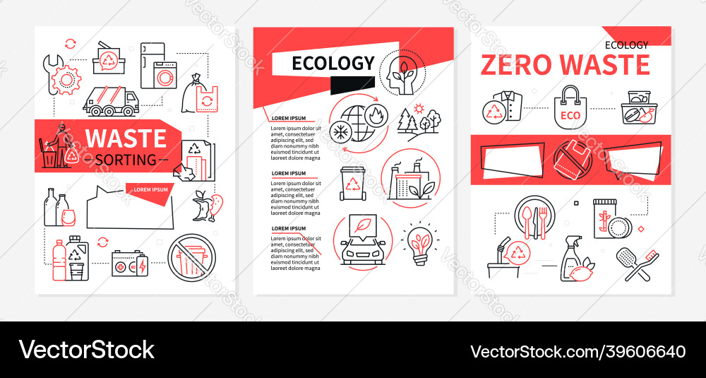 Zero waste - set of line design style banners Vector Image