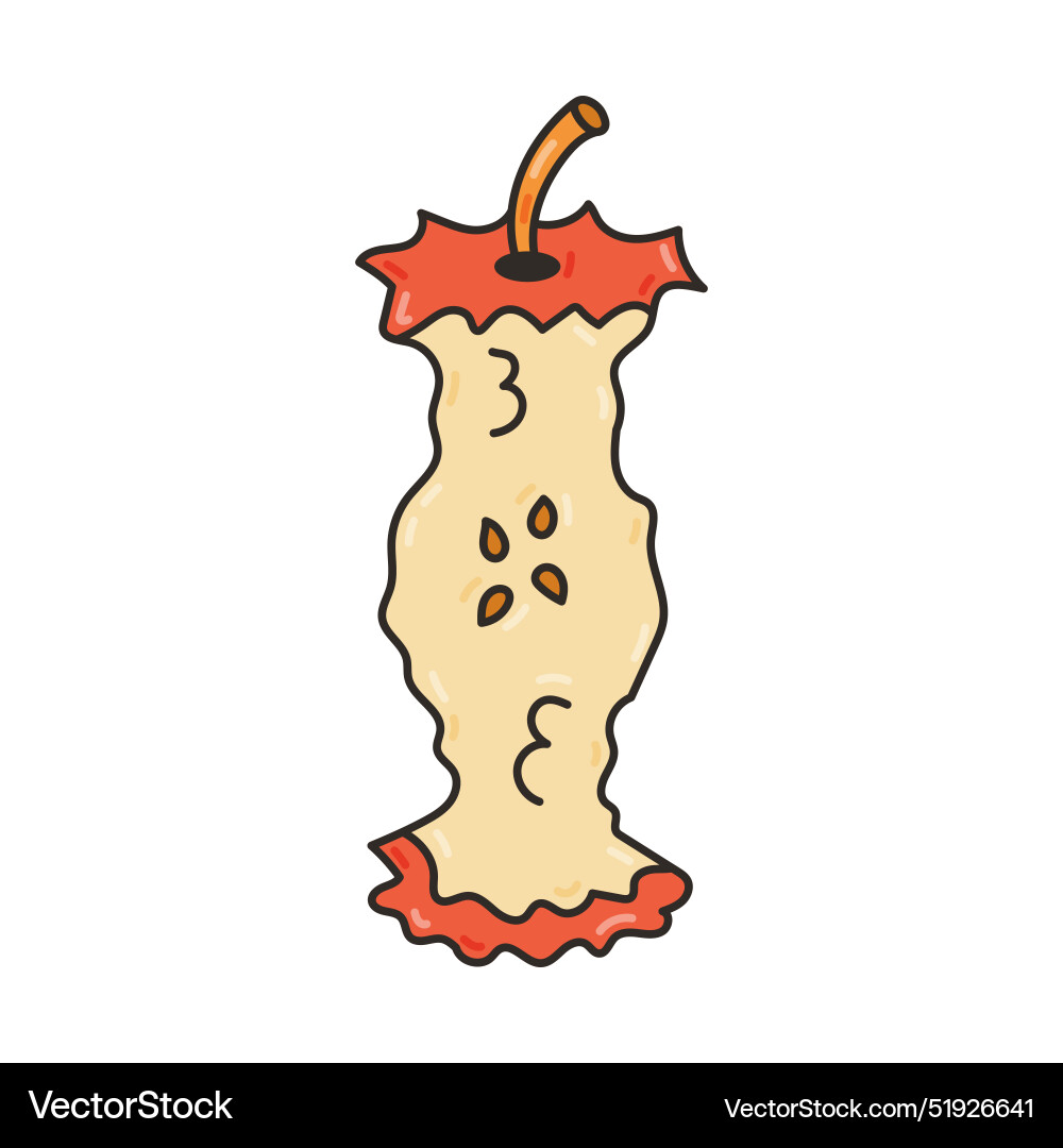 Colourful outline apple core with stem stub Vector Image
