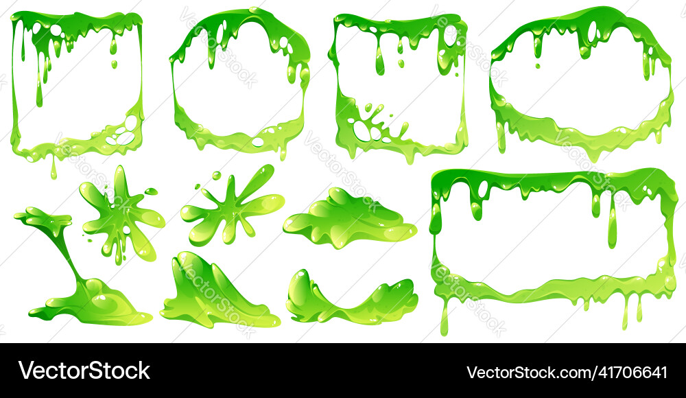 Green slime frames or elements isolated set Vector Image