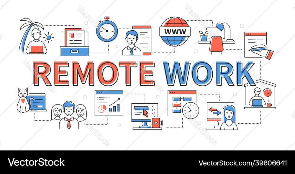 Remote work - line design style modern banner Vector Image