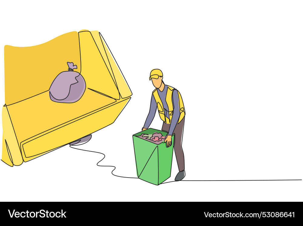 Single continuous line drawing trash man Vector Image