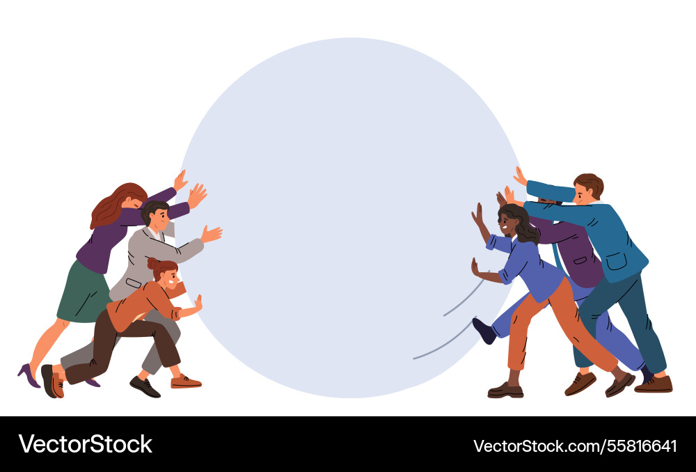 Two teams push balloon against each other Vector Image