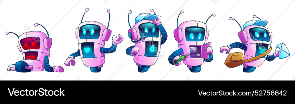 Ai robot with hands on wheel in different poses Vector Image