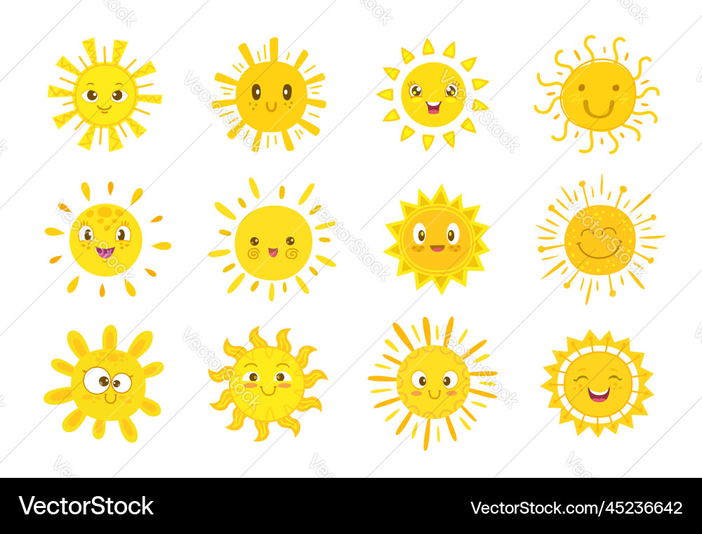 Happy Sun Characters - Sunshine Icons Royalty Free Vector