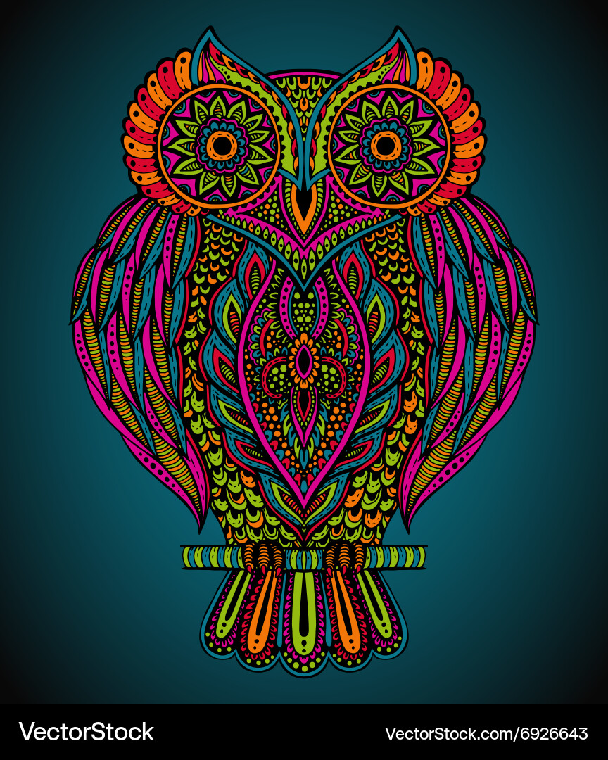 Colorful hand drawn ornate owl in entangle style Vector Image
