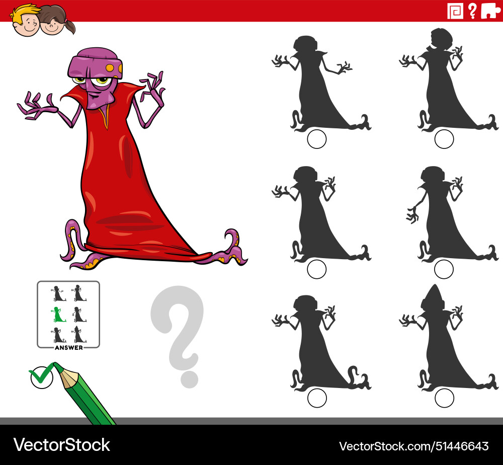 Finding shadow activity with cartoon alien Vector Image