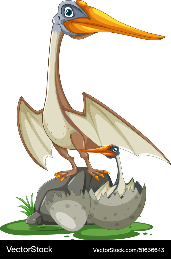 Pterodactyl with baby emerging from egg Royalty Free Vector