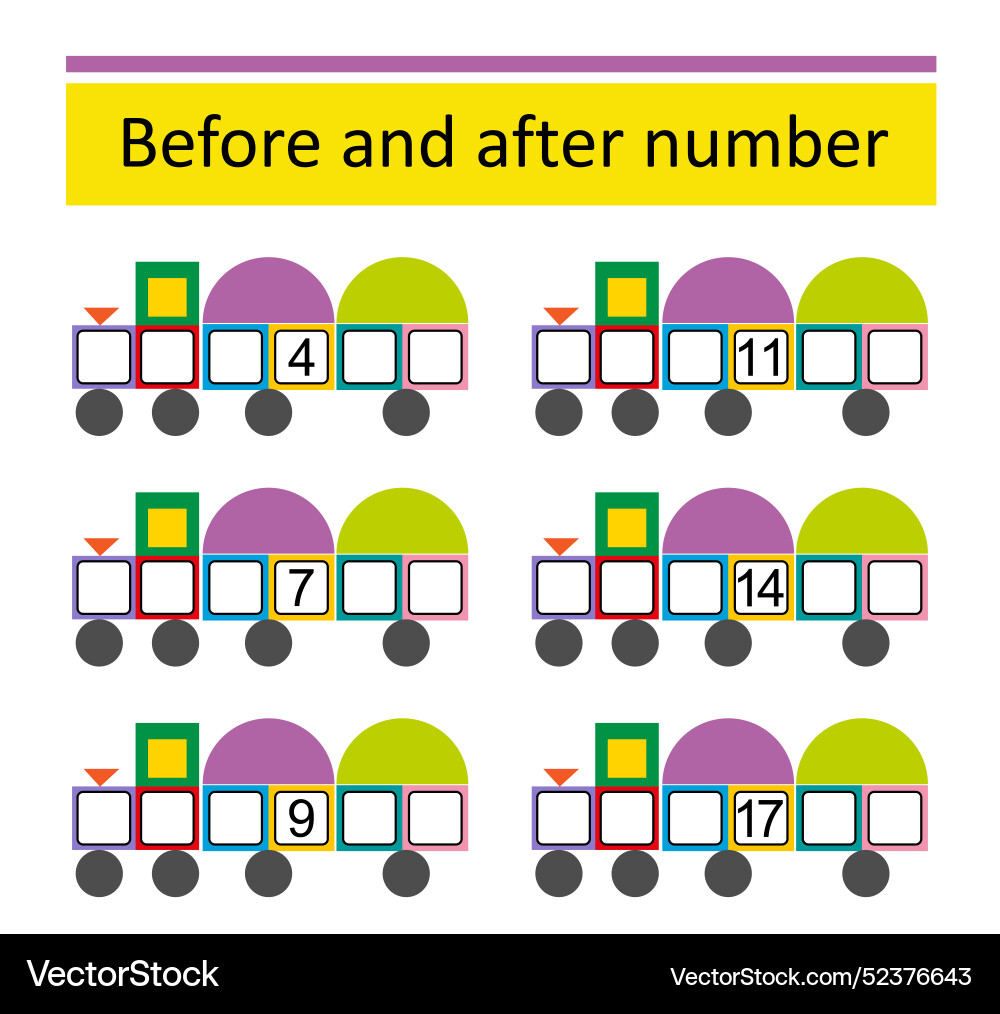 What comes before and after math worksheets Vector Image