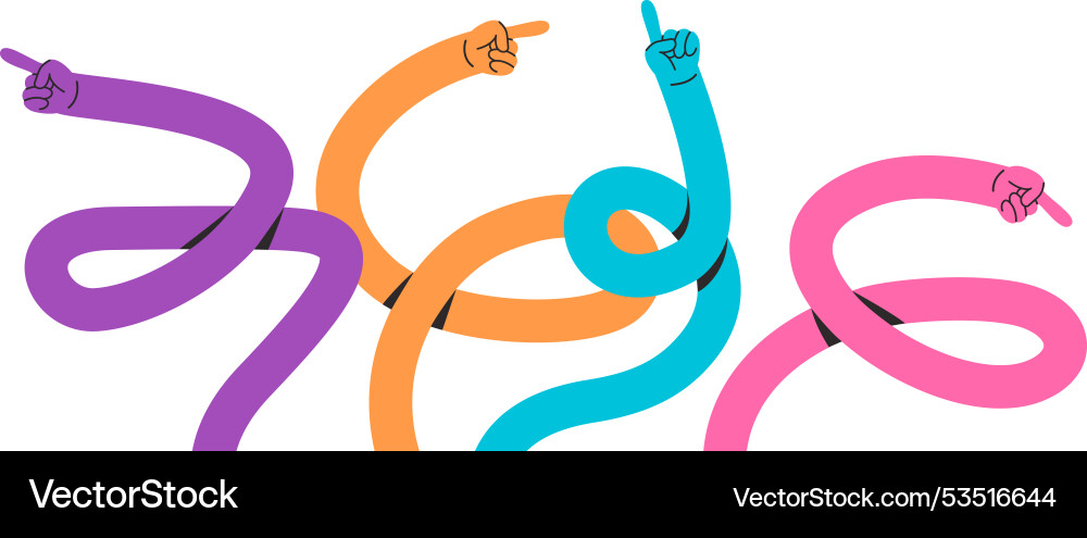 Long pointing hands twisted funny colorful arms Vector Image