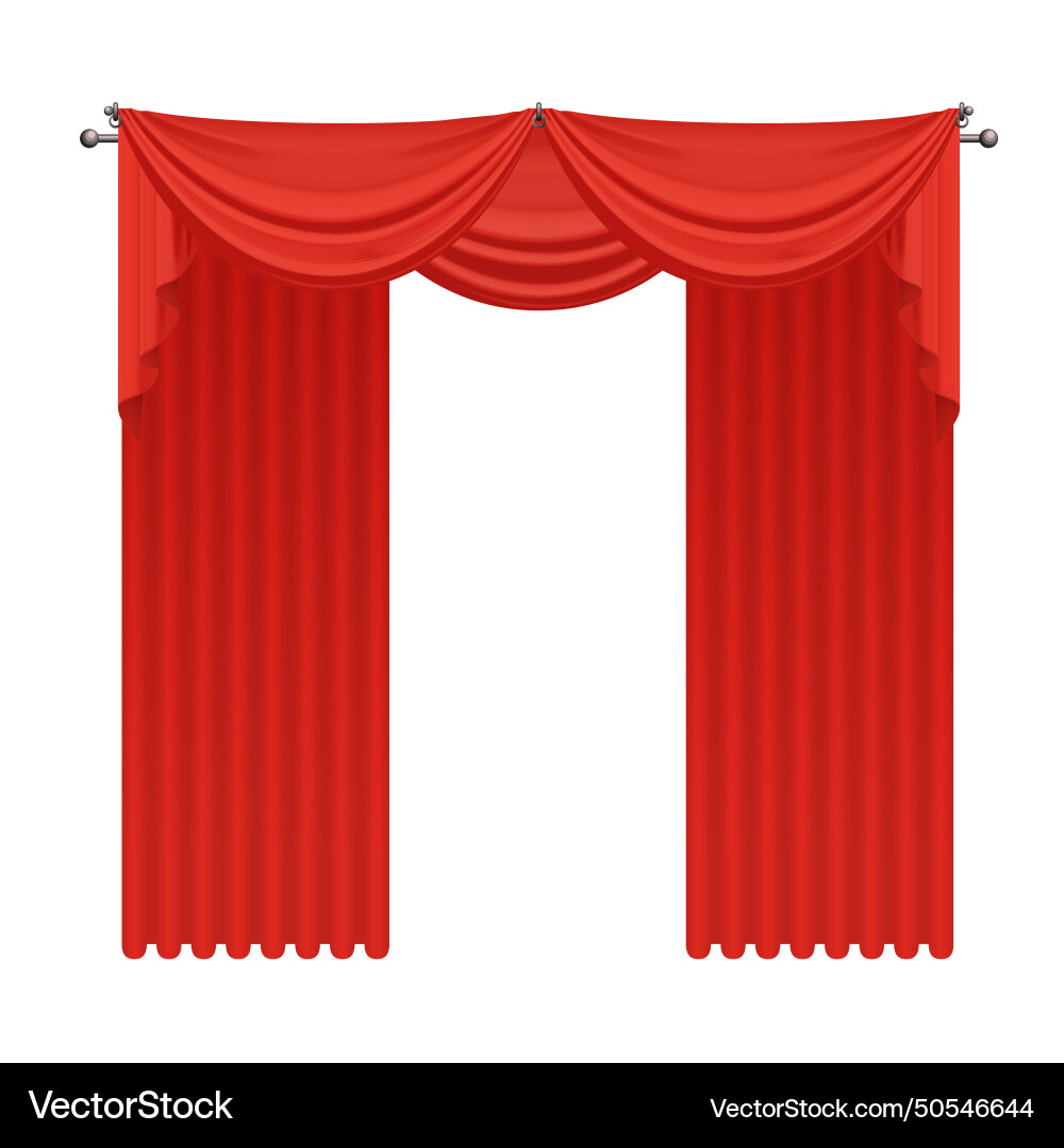 Red 3d open curtains with drapery for window Vector Image