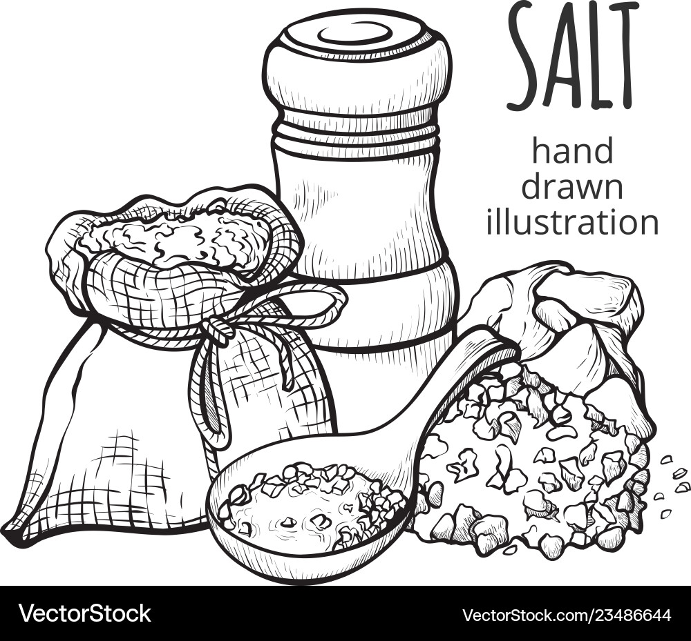 Salt in a sack hand drawn set Royalty Free Vector Image