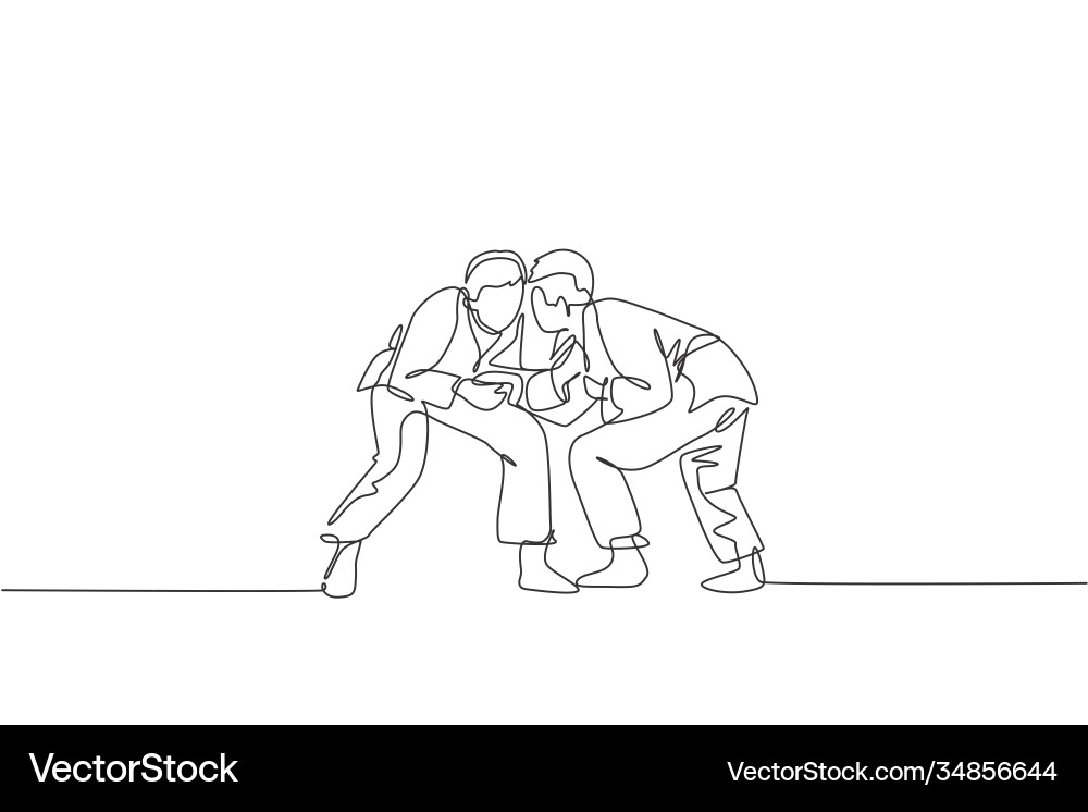 Single continuous line drawing two young Vector Image
