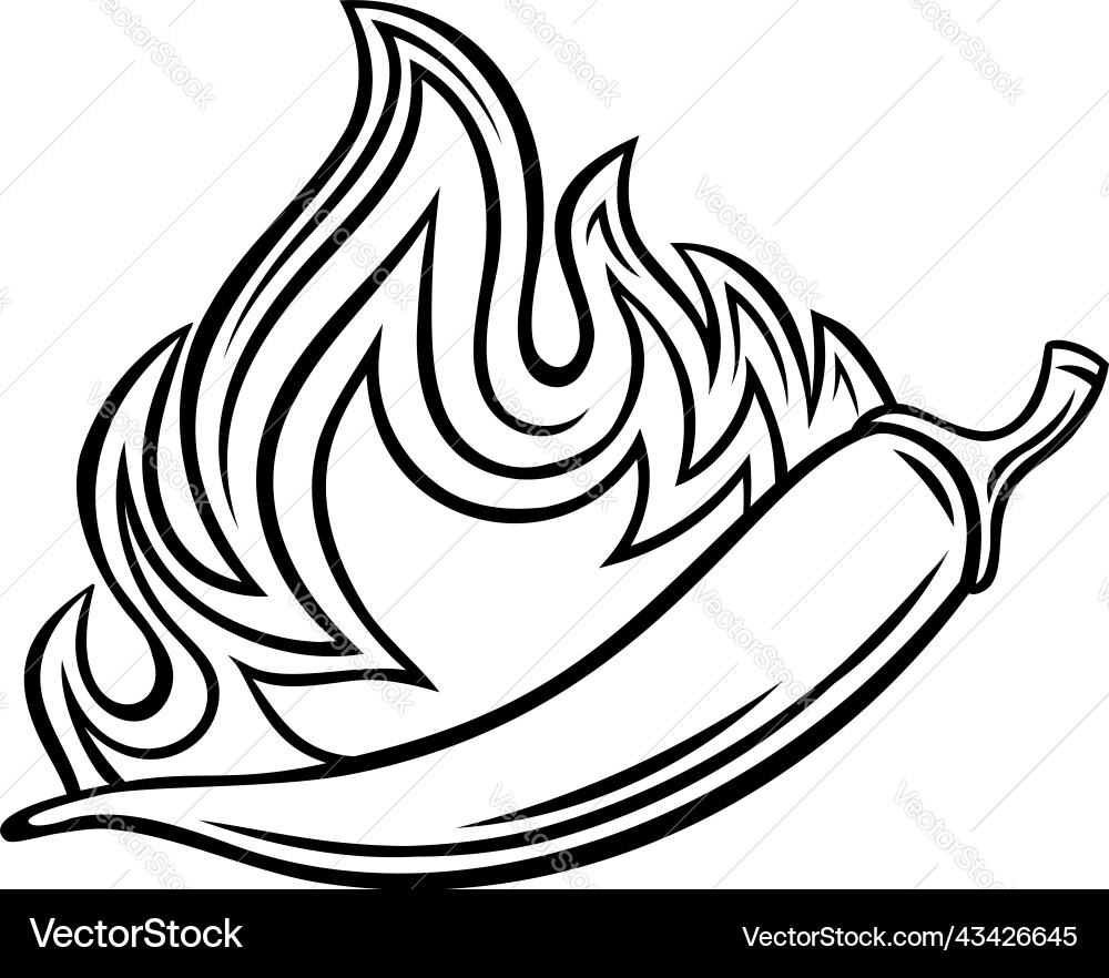 Chilli peppers with fire spicy chili outline Vector Image