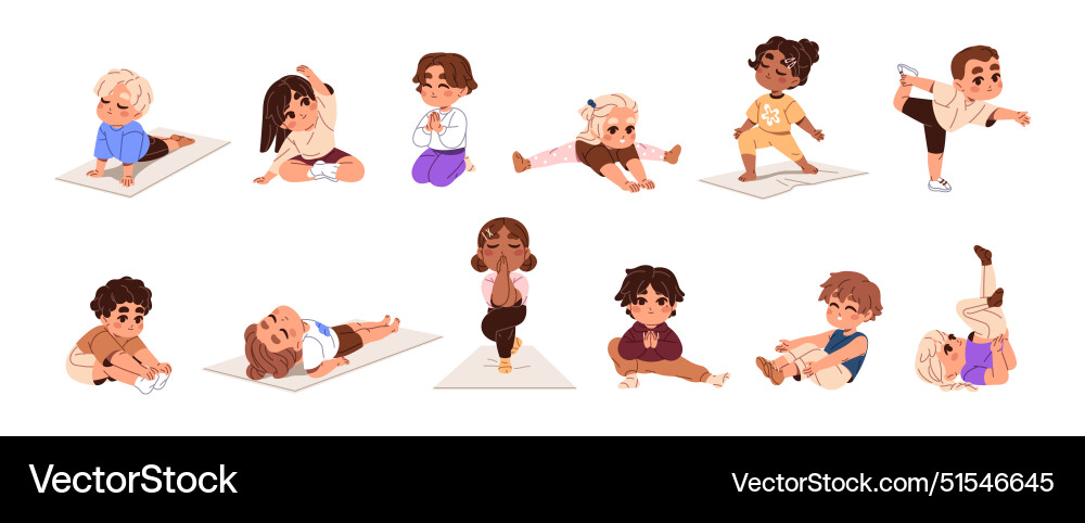 Cute children do physical exercises set happy Vector Image