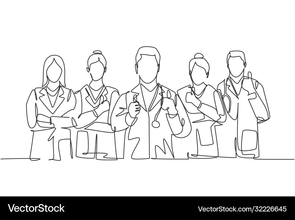 Medical team work concept one line drawing Vector Image