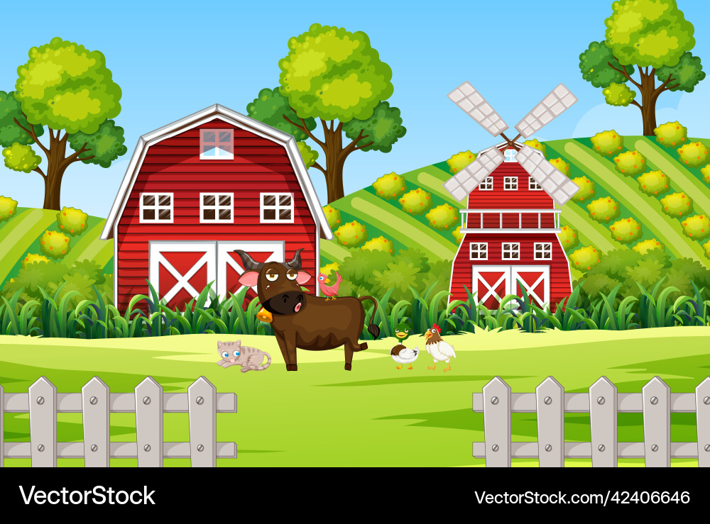 Animals in farm landscape Royalty Free Vector Image