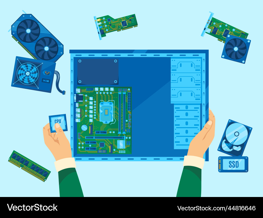 Computer assembly pc building hardware repair Vector Image