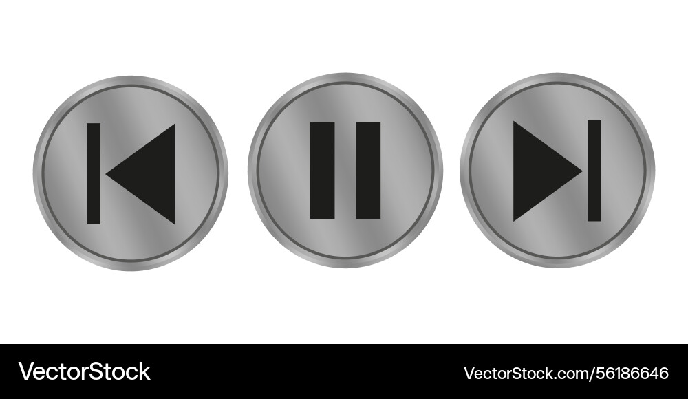 Rewind pause next silver media icons control Vector Image