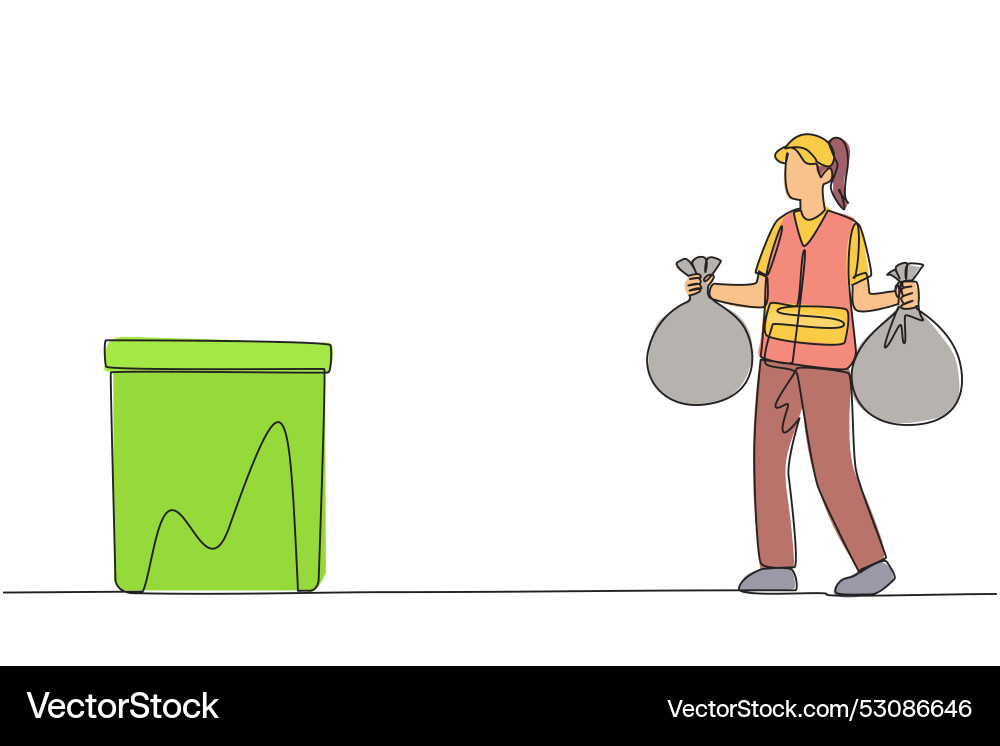 Single continuous line drawing trash woman Vector Image