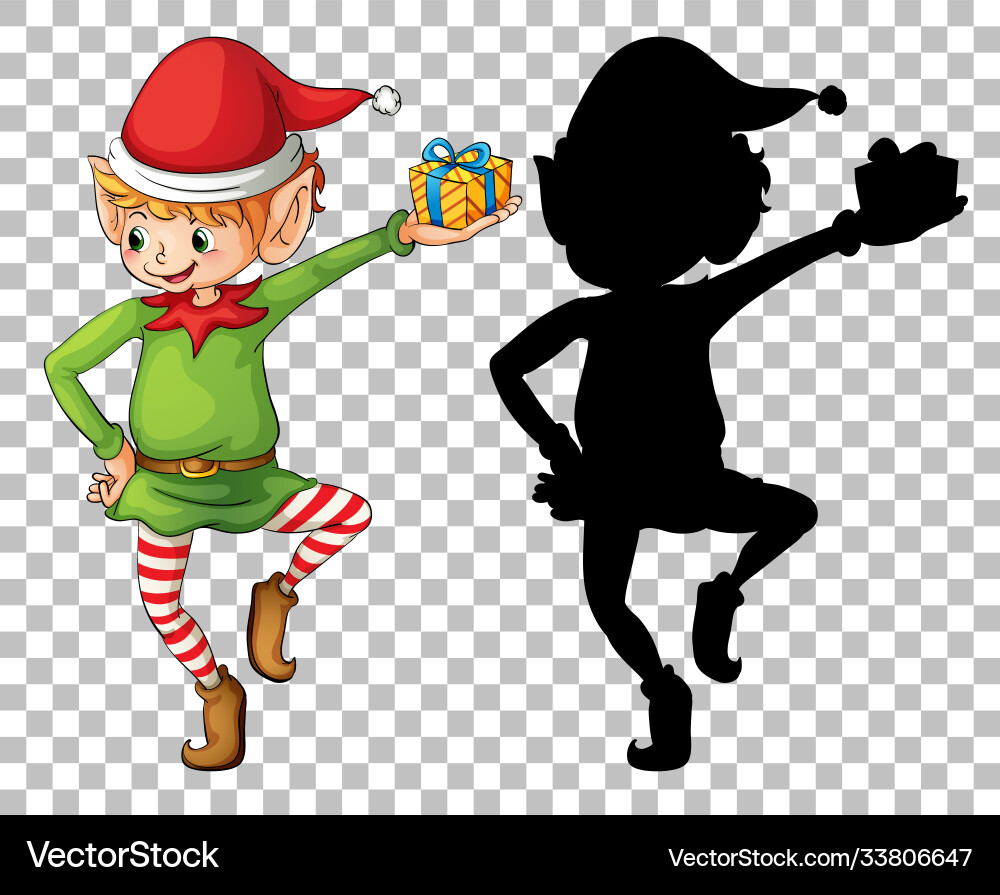 Niedlicher Junge Elf und seine Silhouette Vektorbild