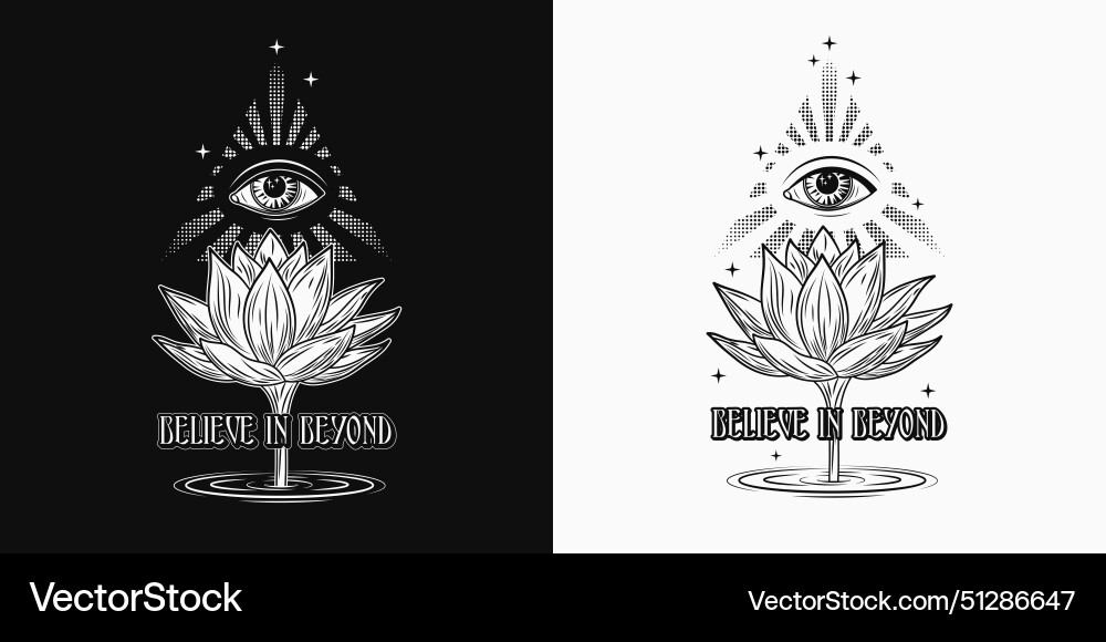 Mysterious label with lotus flower third eye text Vector Image