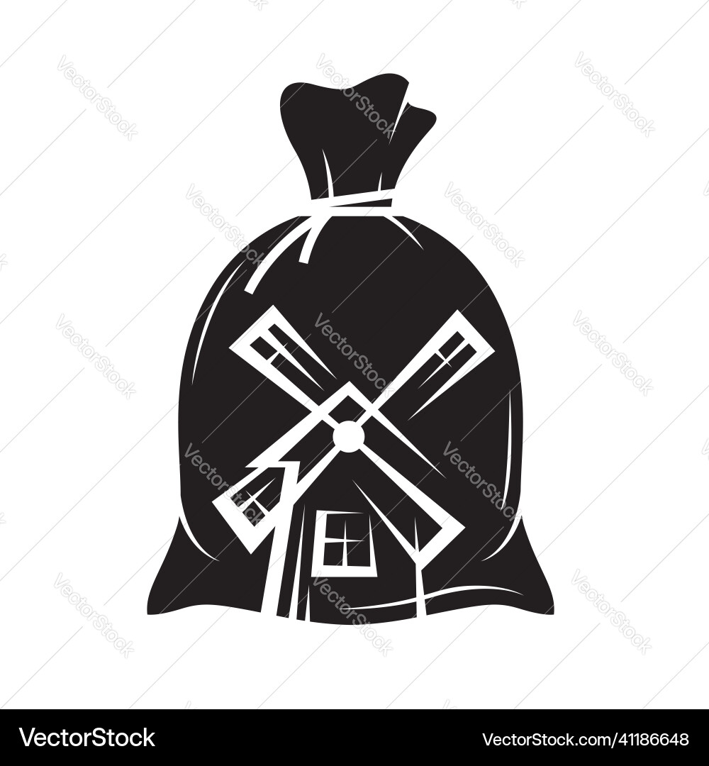 Sack icon with grain and mill Royalty Free Vector Image