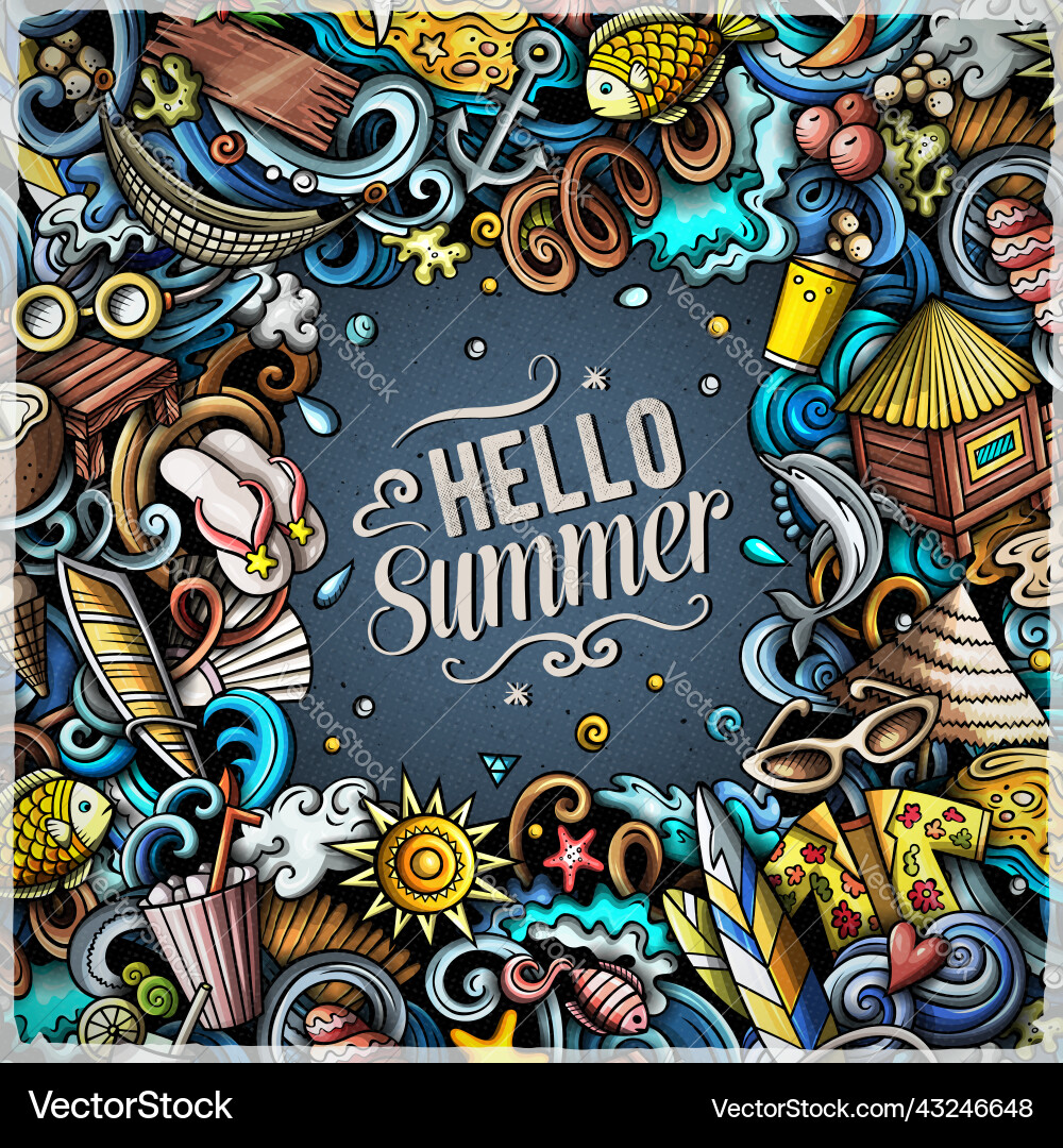 Summer beach cartoon doodles frame Royalty Free Vector Image