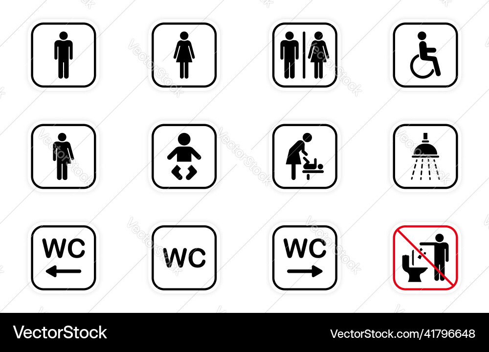WC Sign Icon Set - Bathroom Symbols Royalty Free Vector