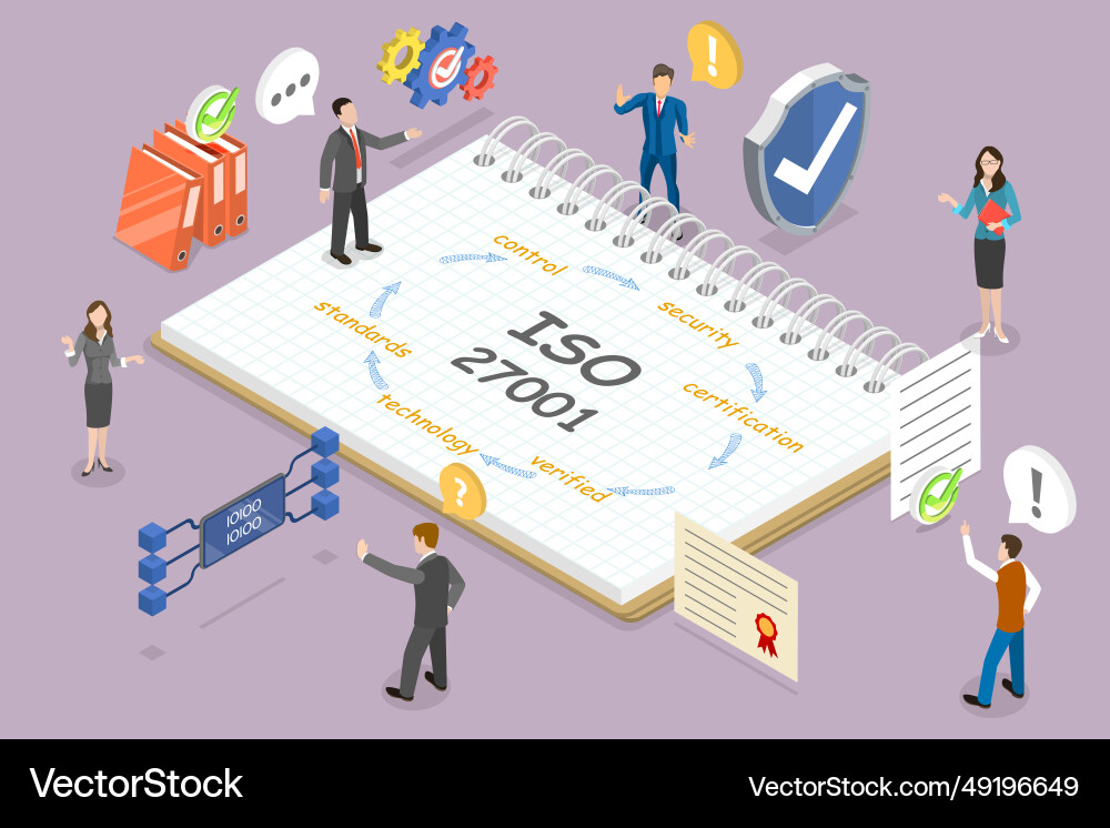 3d isometric flat of iso27001 Royalty Free Vector Image